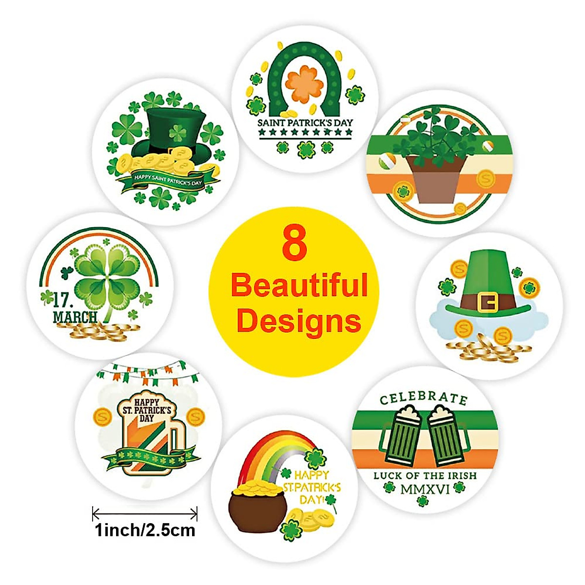 St. Patrick's Day Label Stickers 500Pcs Irish Green Shamrock Lucky Clover Label St. Patrick’s Day Themed Party Decoration Craft Supply Self Adhesive Seals for Envelope Box Bag