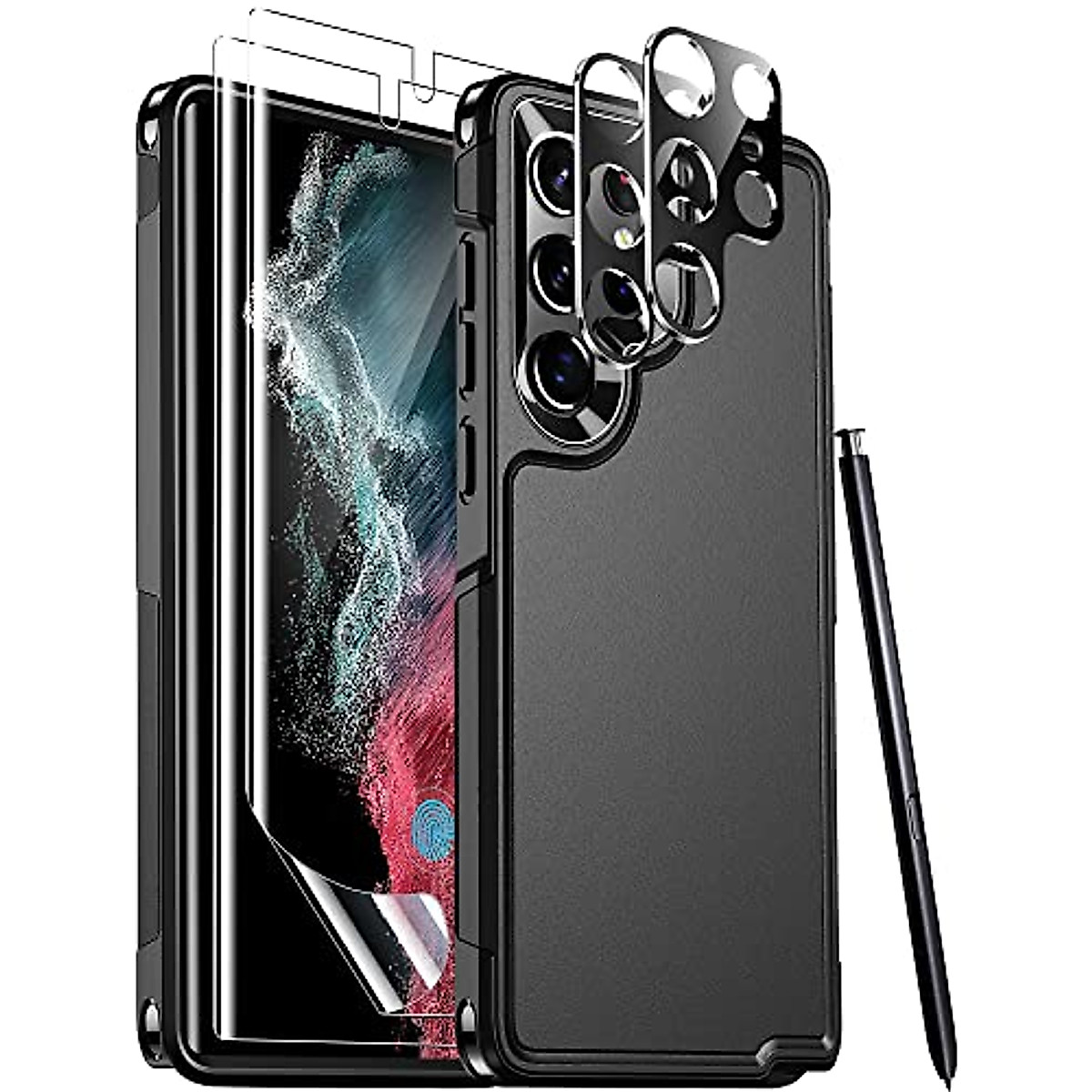 Temdan [Heavy Shockproof for Samsung Galaxy S22 Ultra Case,with 2 Pack [Soft Screen Protector + Camera Lens Protector] [12 FT Military Grade Drop Protection] Tough Rugged Full-Body Protection