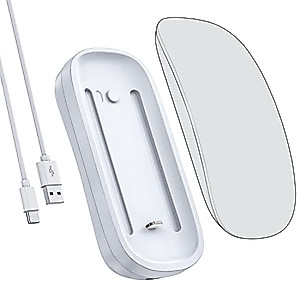 HONKID Charging Station for Magic Mouse 2 and Wireless Charging QI Cell Phone, Double-Sided Charging, Usable as Magic Mouse Charger, Stand, and Wireless Charger, USB-A to USB-C Cable Long 5ft, White