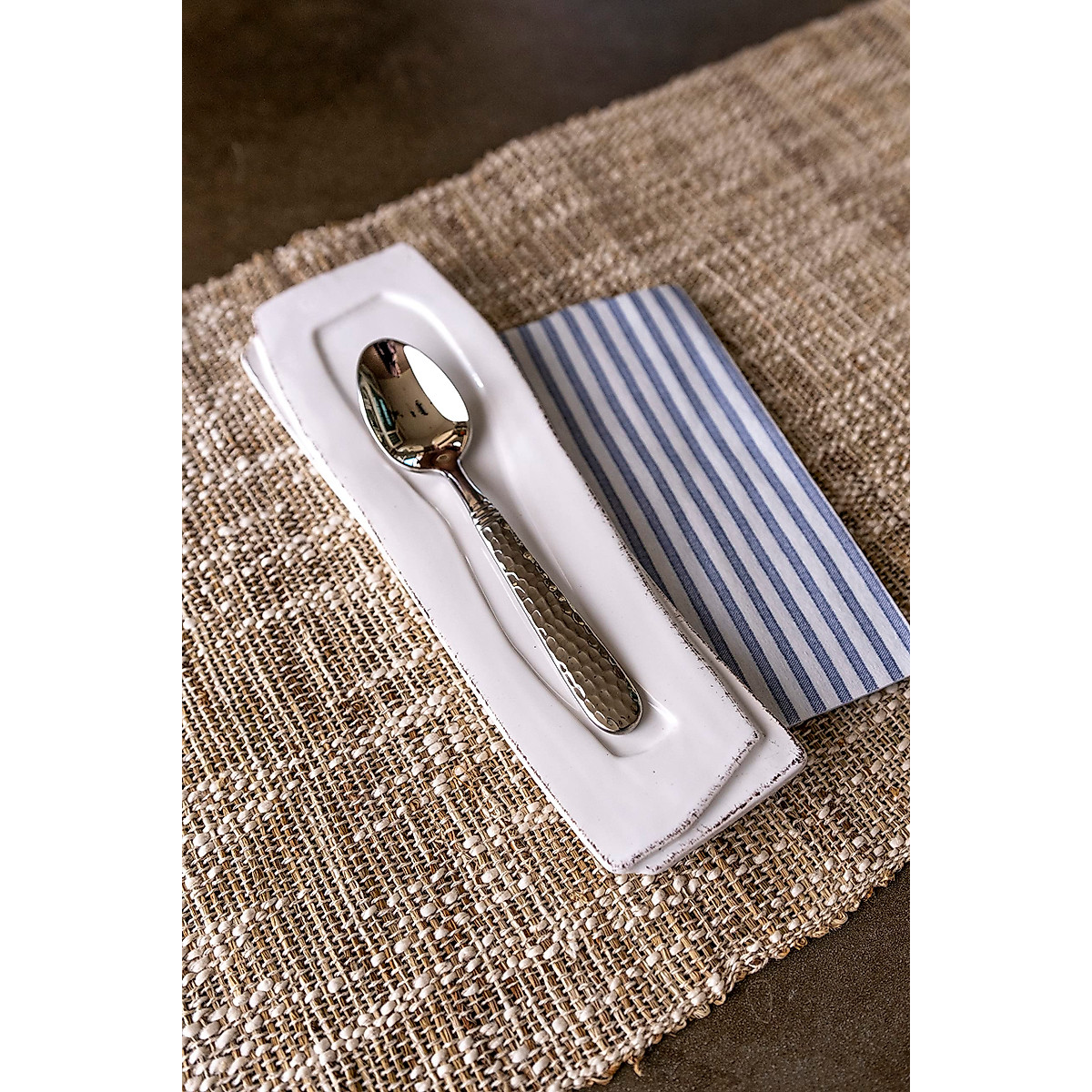 Vietri Lastra White Spoon Rest, 11" Ceramic Cooking/Serving Utensil Tray, Stove/Counter Decor