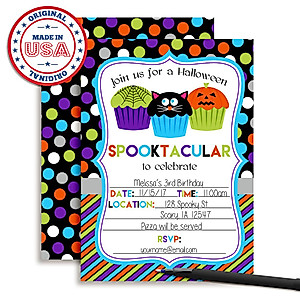 Spooktacular Halloween Cupcake Birthday Party Invitations, 20 5x7 Fill In Cards with Twenty White Envelopes by AmandaCreation