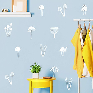 Set of 20 Vinyl Wall Art Decal - Mushroom Pattern - from 5" x 2" Each - Cool Adhesive Sticker Cute Design for Baby Kids Room Bedroom Playroom Home School Classroom Nursery Decor (White)