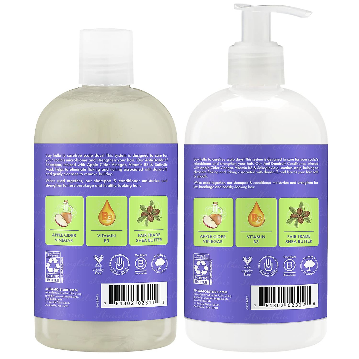 SheaMoisture Anti-Dandruff Shampoo & Conditioner Set – Apple Cider Vinegar Scalp Treatment w/Salicylic Acid, Hair Strengthening, 12 Oz Ea