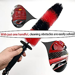 Wheel Rim Brush, Soft Bristle Long Master Car Detailing Brush, Vehicle Engine Tire Cleaning Washing Tool, Easy Reach and No Scratches, Multipurpose for Exhaust Tips, Motorcycles, Bicycles (Red)