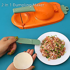 2 In 1 Dumpling Maker Machine, 2023 New Kitchen Dumplings Making Tool, Manual Dough Presser Dumpling Wrappers Press Wrapper for Dumplings, Wonton(Orange)