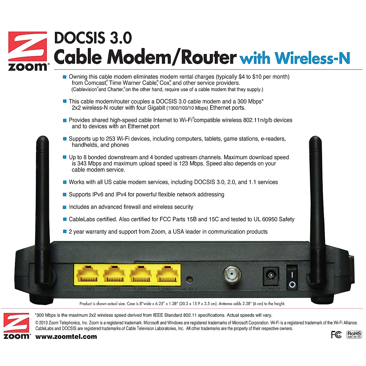 ZOOM DOCSIS 3.0 Cable Modem and Wireless-N Router (5352-00-00)