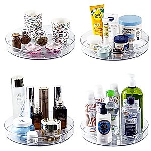 YCLADEC 4 Pack Lazy Susan 9.2" Inch Turntable Organizer Pantry Organization and Storage Container Bins Spice Rack Cabinet Rotating Condiment for Pantry Kitchen Vanity Bathroom Jewelry Holder Clear