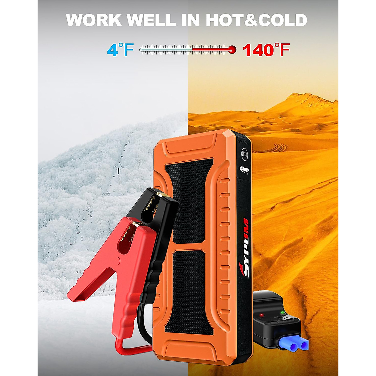 SYPOM Car Jump Starter, 4000A Peak Battery Jump Starter (for All Gas or Up to 10L Diesel), Portable Battery Booster Power Pack, 12V Auto Jump Box with LED Light,Power Bank, USB Quick Charge