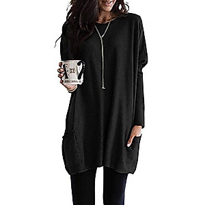 Dokotoo Womens Comfy Casual Winter Long Sleeve T Shirt Tunics Tops Blouse Fashion Oversized Shirts Tunic with Pockets Tops for Leggings Summer Autumn Spring (US 16-18) XL,Black