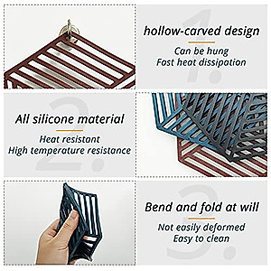 Silicone Pot Holder Trivet Mats, KUFUNG Heat Resistant Table Dish Drying Mat, Hot Pads Spoon Rest, Non Slip, Flexible, Durable, Dishwasher Safe (Mixed Color, S-3Pcs)