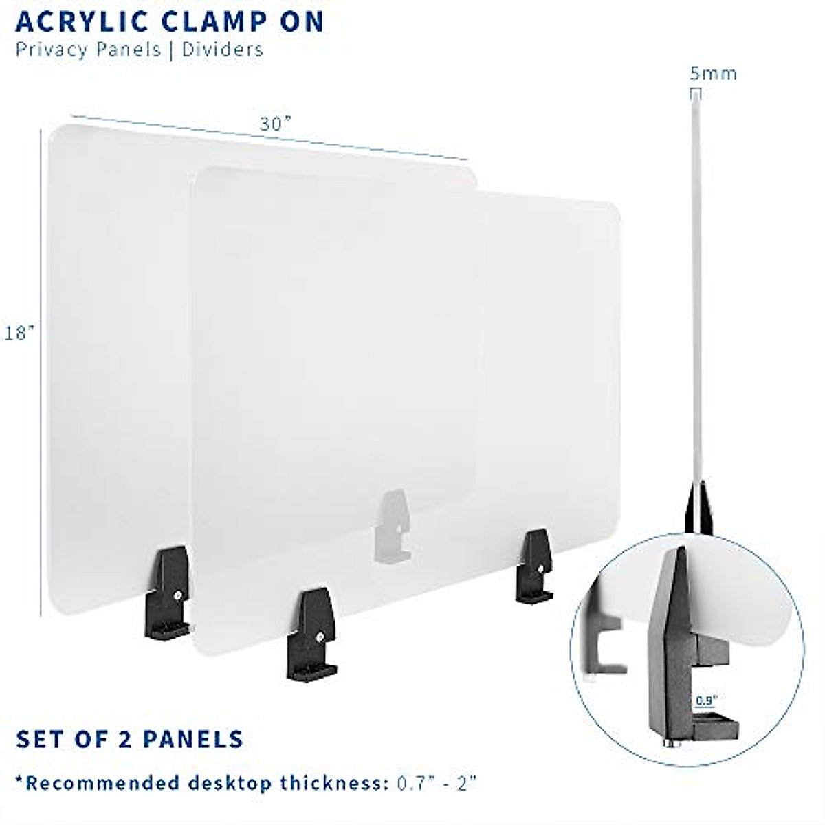 VIVO Dual Frosted Plexiglass 30 x 18 inch Clamp-on Desk Privacy Panels, Acrylic Cubicle Desk Dividers, Office Partitions, Pack of 2, PP-2-G060C