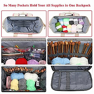 Knitting Bag Backpack,Yarn Storage Organizer Travel Crochet Bag with USB Charging Port,Large Capacity Yarn Storage Tote Bag Yarn Holder Case for Carrying Projects, Knitting Needles, Crochet Hooks Pink