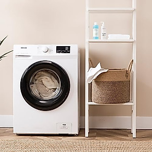 joybest Woven Storage Basket with Handle, Wicker Basket for Organizing, Jute Basket for Plant, Boho Decorative Basket For Blanket Toy Shoes Clothes 14x12 Inches