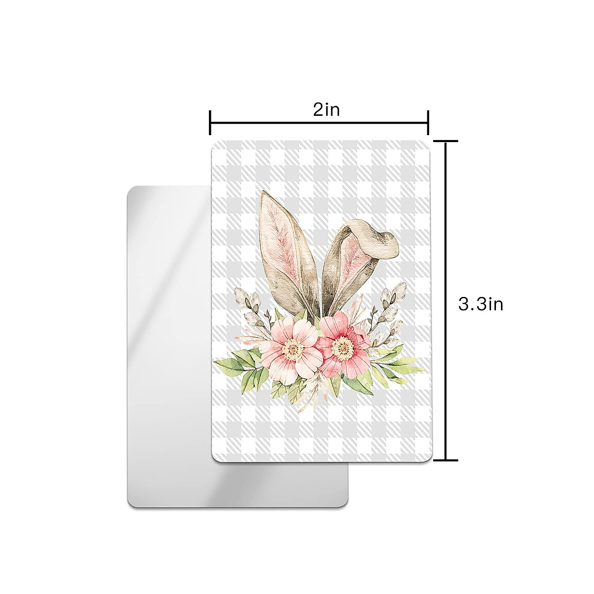Carosoffe Easter Small Compact Mirror for Purse, Rabbit Ears Pink Spring Flower Gray Plaid Travel Makeup Mirror for Women Men, Rectangular Handheld Compact Pocket Mirror 1 PCS