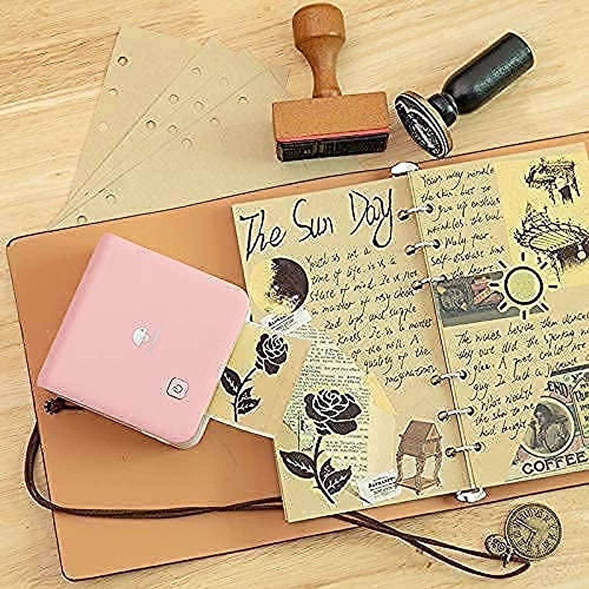 Phomemo M02 Pro Pocket Printer - with 3 Rolls Transparent Gold Paper， Compatible with iOS + Android for Plan Journal, Study Notes, Art Creation, Work, Gift