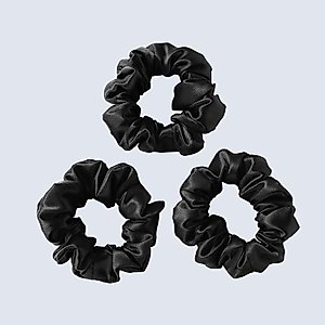 ZIMASILK 100% Mulberry Silk Hair Scrunchies, Best For Women And Girls’ Hair 19 Momme Elastic Hair Bands for Ponytail Holder Gentle And No hurt (3 Pack, Black)