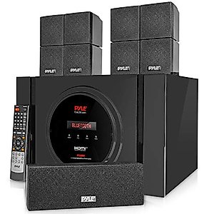 Pyle 5.1 Channel Home Theater Speaker System - 300W Bluetooth Surround Sound Audio Stereo Power Receiver Box Set w/ Built-in Subwoofer, 5 Speakers, Remote, FM Radio, RCA - PT589BT,Black