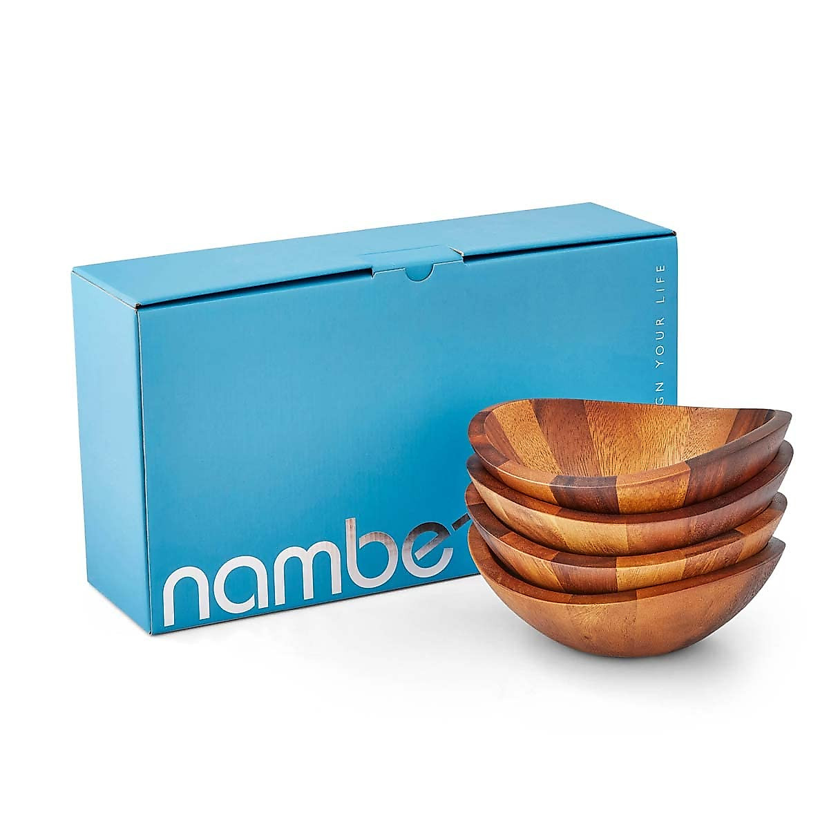nambe Braid Salad Bowls | Set of 4 | Individual Vegetable Prep Bowls | Serve Condiments, Dip, Sauce, Nuts, Olive, Salsa | Made of Acacia Wood | Designed by Sean O’Hara