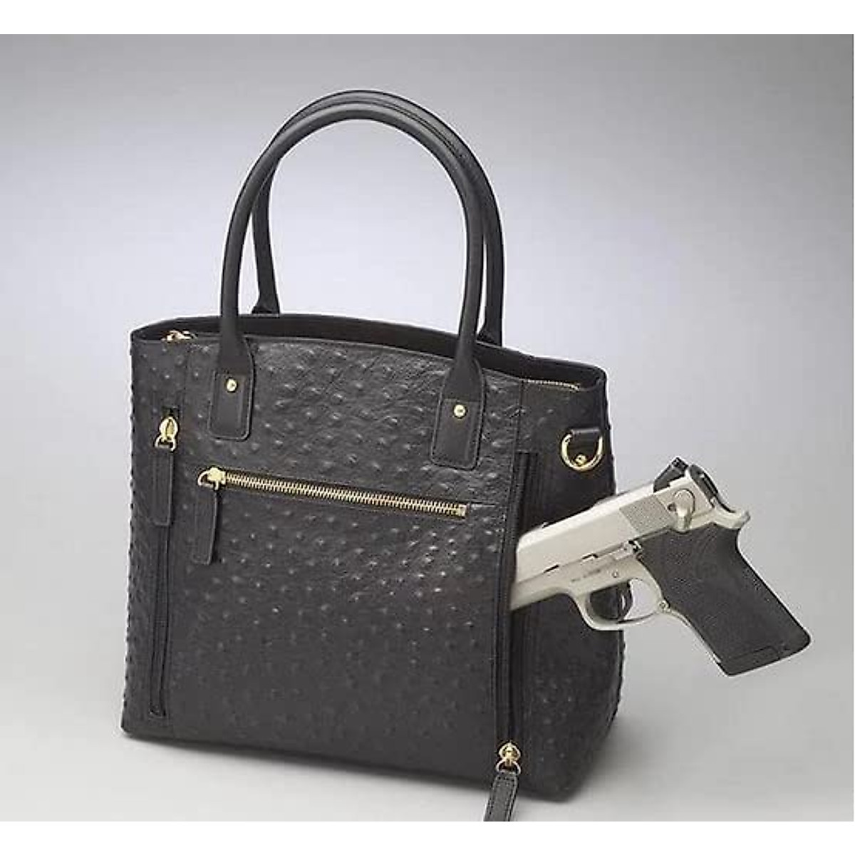 Gun Toten Mamas Ostrich Debossed Cowhide Tote Bag, Black, One Size