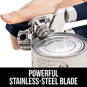 Gorilla Grip Silicone Tongs Set of 2 and Manual Can Opener, Silicone Tongs Are 9 and 12 Inch, Can Opener Includes Built in Bottle Opener, Both in Blue Color, 2 Item Bundle