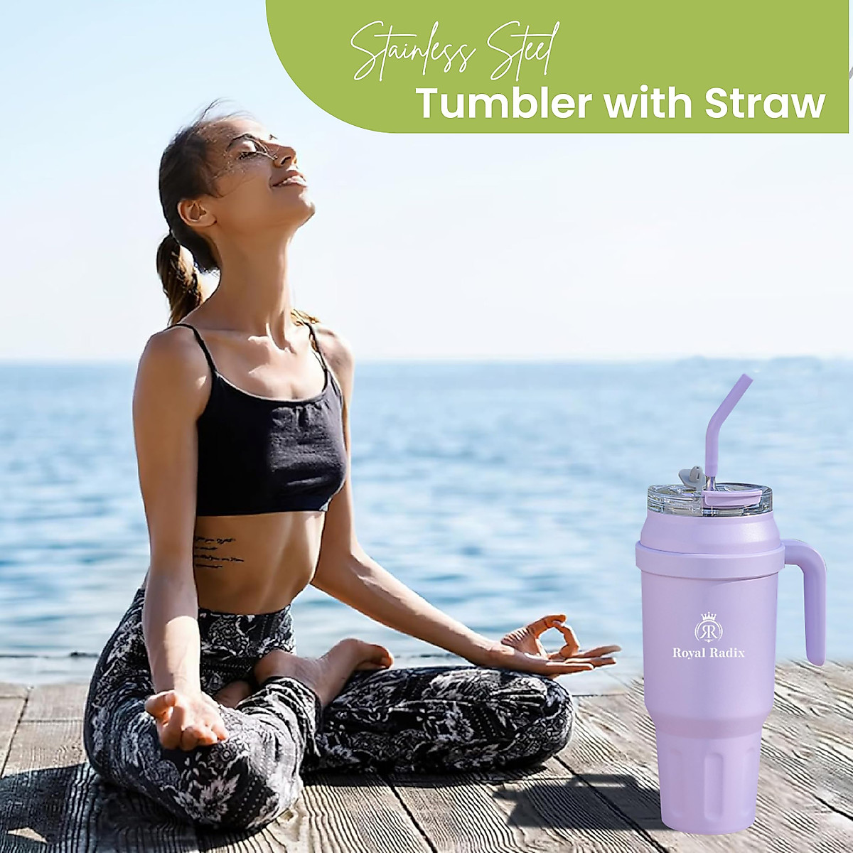 Royal Radix 50 oz Tumbler with Handle, 2 in1 Straw and Lid, Stainless Steel,Traveling Mug, maintain Cold for 24 Hours Hot 12H, Leakproof and Dishwasher Safe