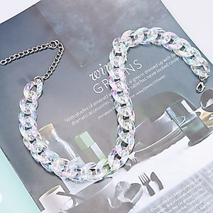 Riuziyi Punk Acrylic Cuban Link Chain Transparent AB Color Plastic Resin Choker Necklace Chunky Hip Hop Statement Neck Collar Jewelry Gift for Women Teens Girls