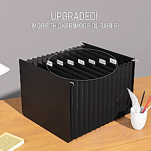 TOPCJ Black Hanging File Folders,Expanding File Organizer,File Cabinet Letter Size,13 Innovative Accordion Pockets,Monthly Tabs,Large Capacity, Durable Plastic Desk Organizer 2 Black