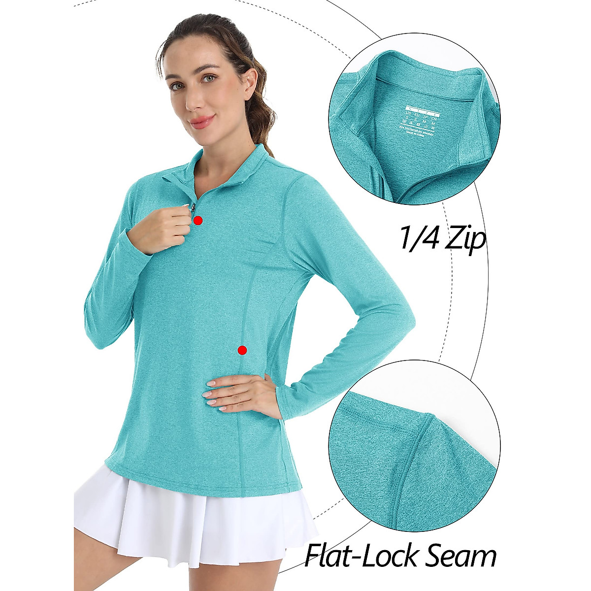 TACVASEN 1/4 Zip Tops for Women UPF 50+ Shirts Sun Protection Long Sleeve Breathable Workout Shirt, Light Green, L