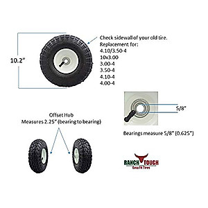 Ranch Tough 4 Pack RT310 10" Pneumatic Replacement Tires for Garden Including Gorilla Cart, Black