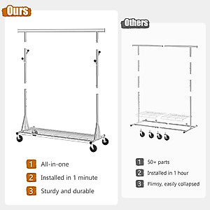 Gewudraw Heavy Duty Clothes Rack Load 480 LBS Metal Garment Rack Hang 200 pieces of clothing on Wheels Collapsible Rolling Portable & Adjustable Clothing Rack with Hook for Hanging Clothes