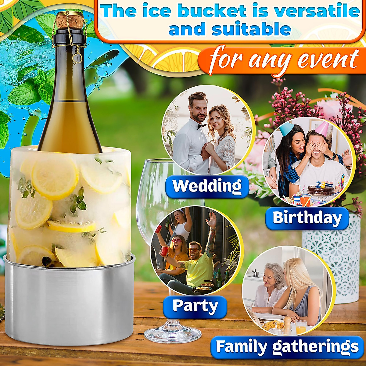 Ice Bucket Mold Ice Mold Wine Bottle Chiller Champagne Ice Mold Wine Chiller Bucket Champagne Ice Bucket Wine Ice Bucket Flower Ice Cube Mold Ice Bucket for Wine Bottles Wine Bucket Wine Cooler Bucket