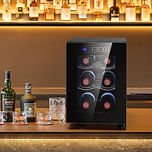 Mojgar 6 Bottle Wine Cooler, Freestanding Small Wine Fridge with 46-66℉ Digital Temperature Control Thermoelectric Wine Cooler, Countertop Wine Cooler for Wine Enthusiasts, 16L Wine Refrigerator