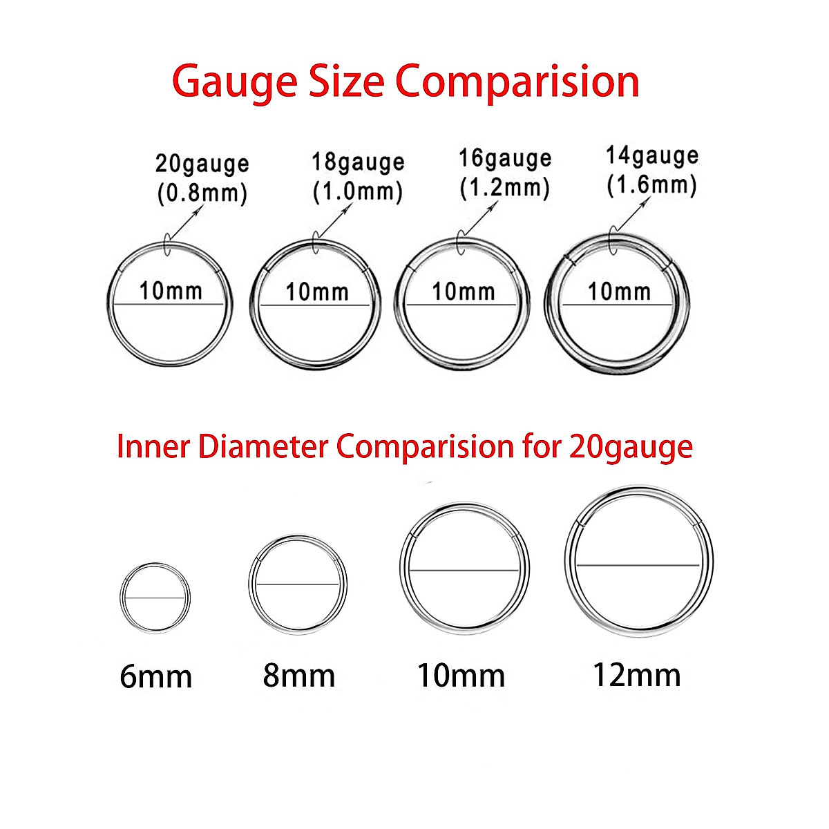 YSWUJIN 1pc Grade 23 Titanium Nose Rings 20G 18G 16G 14G Septum Jewelry Hinged Segment Ring Body Piercing Hypoallergenic Nose Hoop Lip Rings Nose Helix Cartilage Rook Earrings (16 Gauge, 6mm)