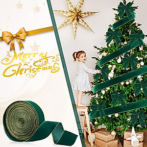Yungyan Velvet Ribbons with Gold Edge Felt Ribbon Gift Bow Wrapping Ribbon Waterproof for Handmade, Home Decor, Gift Wrapping, Wreath DIY Crafts, Christmas Tree(Green,2.5 Inch X 60 Yards)