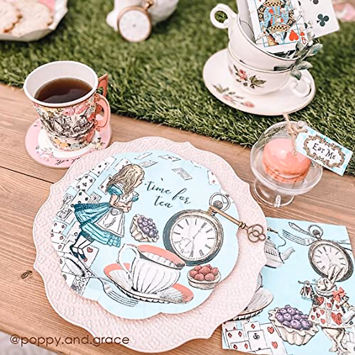 Talking Tables 20 x Blue Alice in Wonderland Cocktail Napkins Disposable Serviettes Mad Hatter Themed Party Supplies for Afternoon Tea Party, Onederland Birthday, Mother's Day, Baby Shower, Decoupage