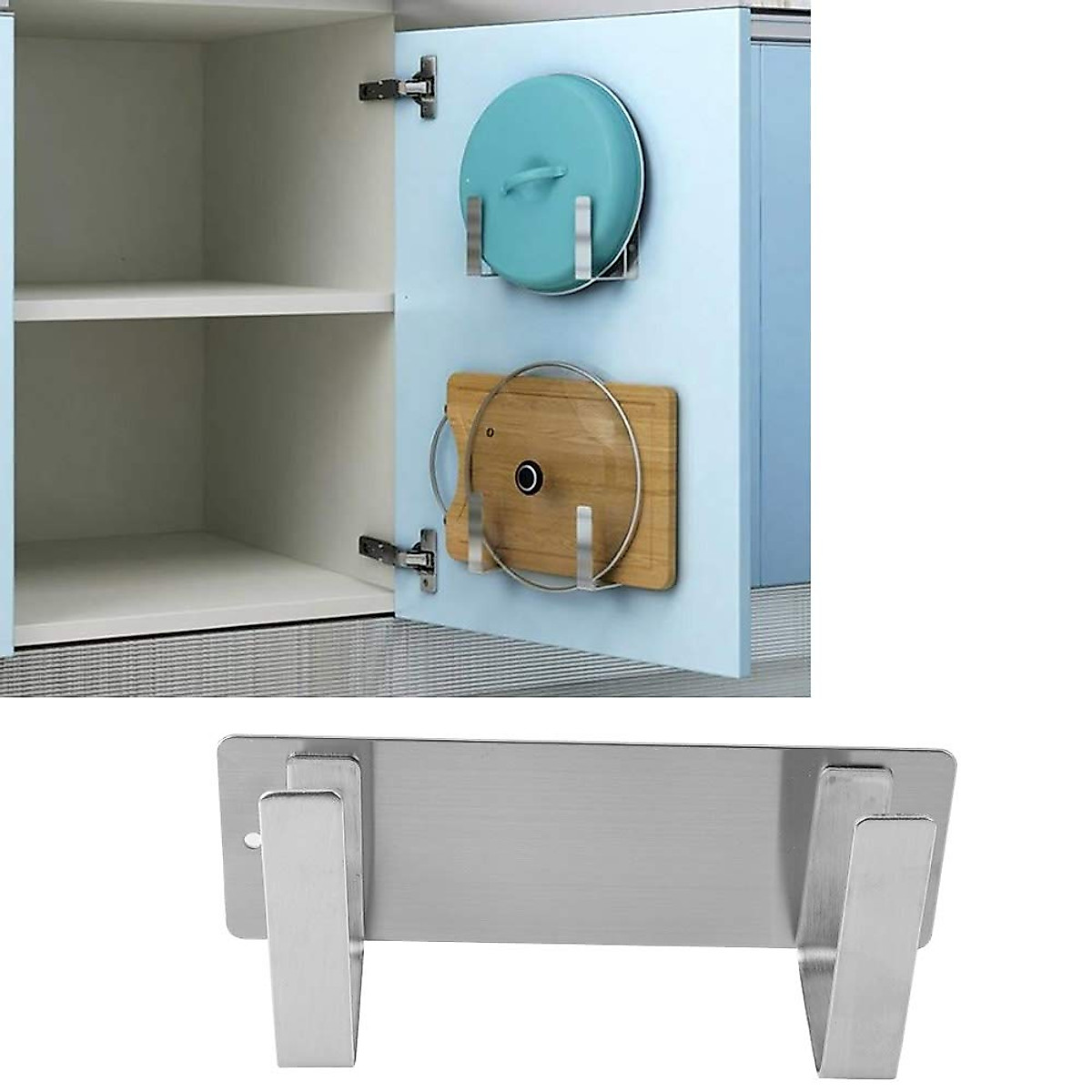 Jerliflyer Stainless Steel Pot Lid Holder, Wall Mounted Pot Cover Rack Storage Rack Chopping Board Punch Free Multi Functional Kitchen Rack