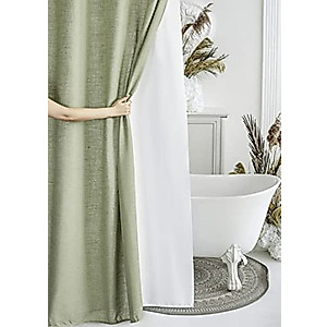 Estmy Sage Green Linen Bathroom Shower Curtain and Fabric Shower Liner Set 2 in 1 Extra Long 72x84, Flax Linen Textured Modern Farmhouse Boho Chic Cute Shower Curtain Set Bathroom Decor