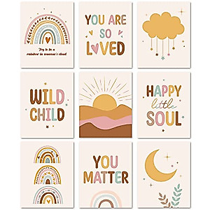 9PCS Boho Rainbow Inspirational Wall Art Prints Boho Nursery Poster Decor For Girl or Boy Boho Decor For Bedroom School Bathroom Nursery Boho Classroom Decor Boho Rainbow Baby Shower Decorations(Unframed 8 x 10 Inches)