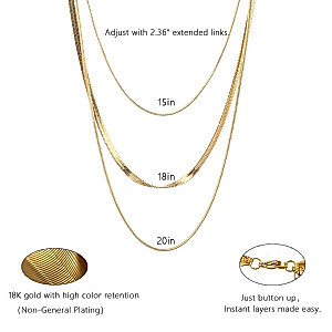 Léwind Herringbone Chain Layered Necklace,18K Gold Plated Snake Chain Long Choker Necklace Dainty Chain Necklaces for Women Gold Jewelry Gifts