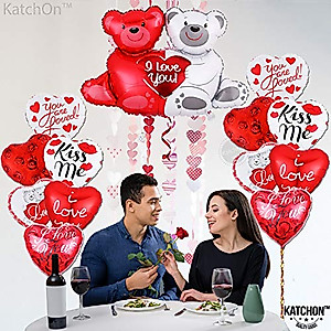 KatchOn, Large Teddy Bear Balloons Set - 40 Inch, Pack of 12 | Anniversary Balloons, I Love You Balloons for Special Night, Anniversary Decorations | Happy Anniversary Balloons, Red Heart Balloons