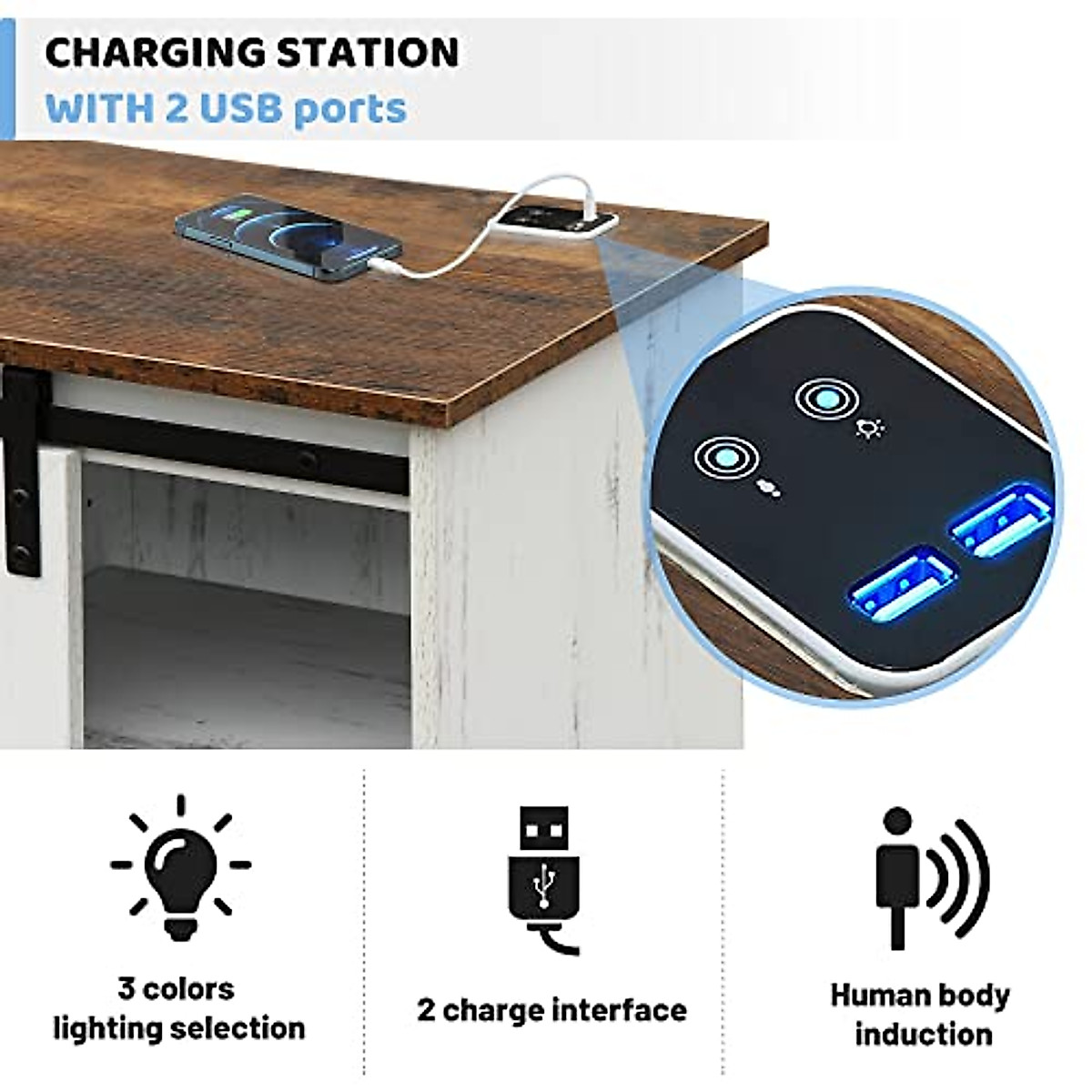 DANSION Farmhouse TV Stand for TVs up to 65 Inch, Smart Led Modern Entertainment Center with USB Port, 59" Media Console Table with Sliding Barn Door and Adjustable Shelf for Living Room, Bedroom