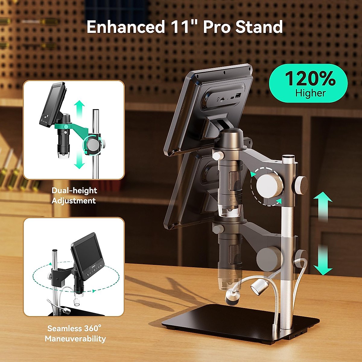 Opqpq ODM701 7" LCD Digital Microscope, Full View Coin Microscope with Screen, Coin Magnifier with Light, Magnifying Glass for Collectors, Micro Soldering Microscope for Electronics Repair, 11" Stand
