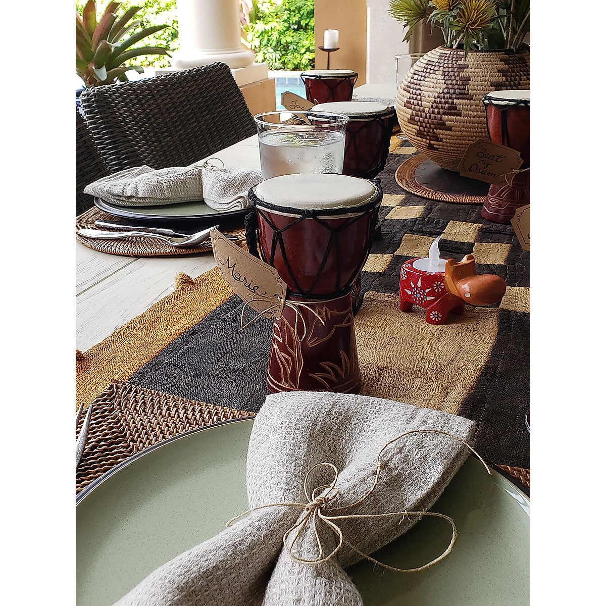 Djembe Drum Carved Bongo African inspired music also a unique gifting idea. Carver Abstract Elephant Giraffe Turtle. (6 Inch, Elephant)