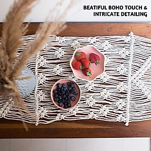 Folkulture Macrame Table Runner 13 x 100 Inches for Farmhouse, Boho Table Runner for Bohemian Rustic Wedding Dining Table, 100% Cotton, White Table Runner, Off White