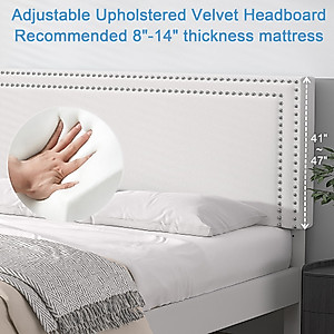 VECELO Queen Size Platform Bed Frame with Height Adjustable Upholstered Headboard, Modern Mattress Foundation,Strong Wood Slat Support, No Box Spring Needed, Easy Assembly