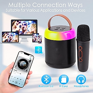 Mini Karaoke Machine for Kids,Portable Bluetooth Speaker with Wireless Microphone,Christmas and Birthday Gifts for Kids,Toys Gifts for Aged 3 4 5 6 7 8 9 10 11 12+ Years Teens Girl Boys Black