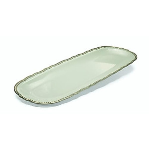 OCCASIONS 240 Plates Pack, Premium Heavyweight Disposable Wedding Party Plastic Trays 17.5'' x 6.5'' (Trays Rochelle Rochelle Seafoam/Mint & Gold)