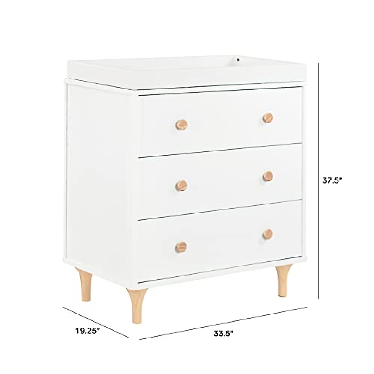 Babyletto Lolly 3-Drawer Changer Dresser with Removable Changing Tray in White and Natural, Greenguard Gold Certified