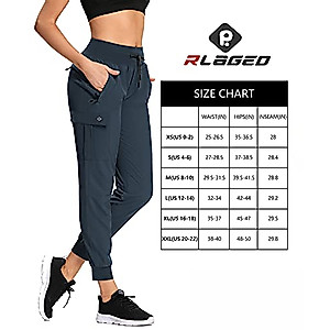 RlaGed Women’s Lounge Cargo Hiking Pants Lightweight Joggers Quick Dry Water Resistant Outdoor Fishing UPF 50+ Sweatpants with Zipper Pockets Navy Blue m