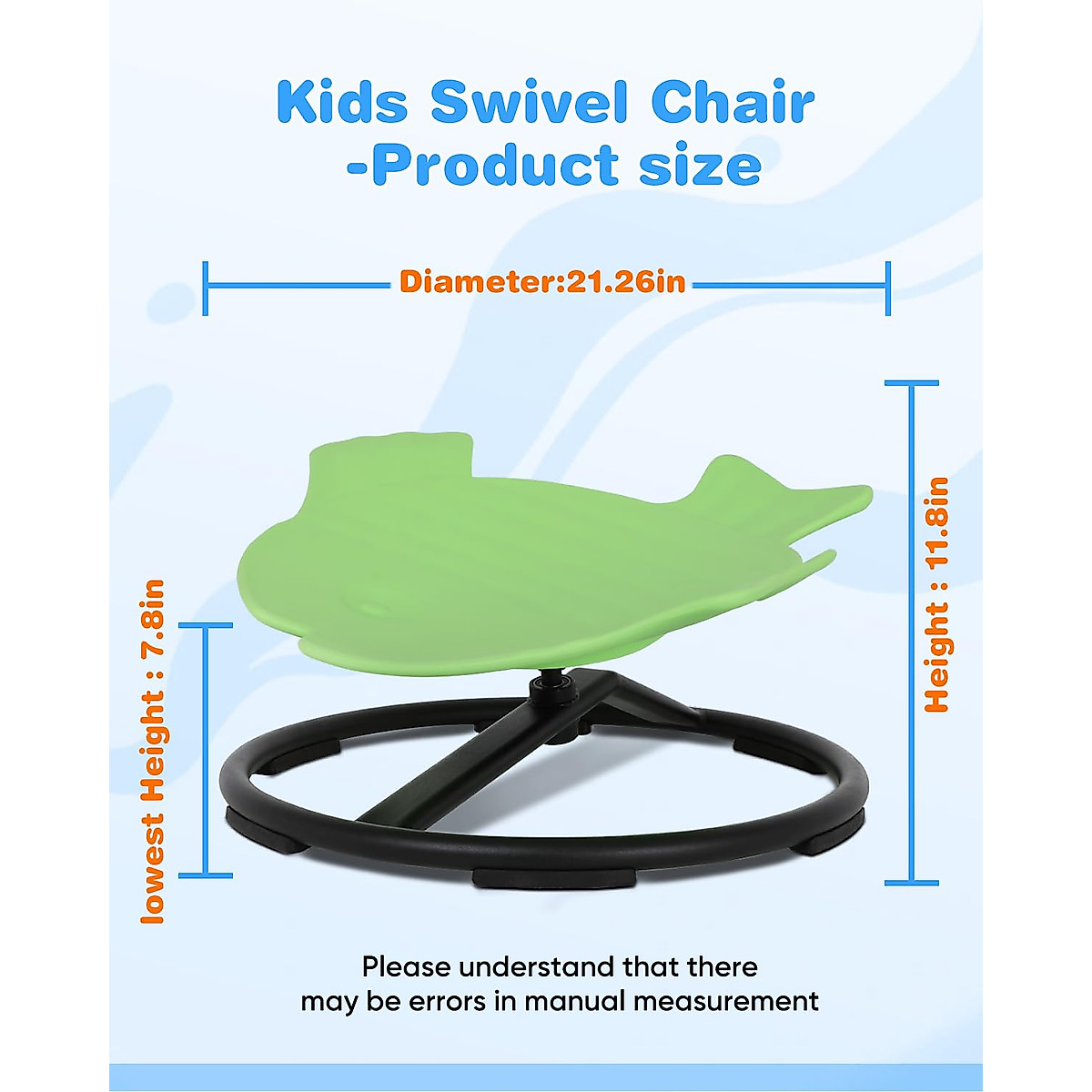 FAHKNS Spin Chair for Kids, Sensory Swivel Chair, Swivel Chair for Autism Kids Training Concentration, Outdoor and Indoor Non Slip Metal Base Sensory Chair Relieving Toddlers Sickness Symptoms